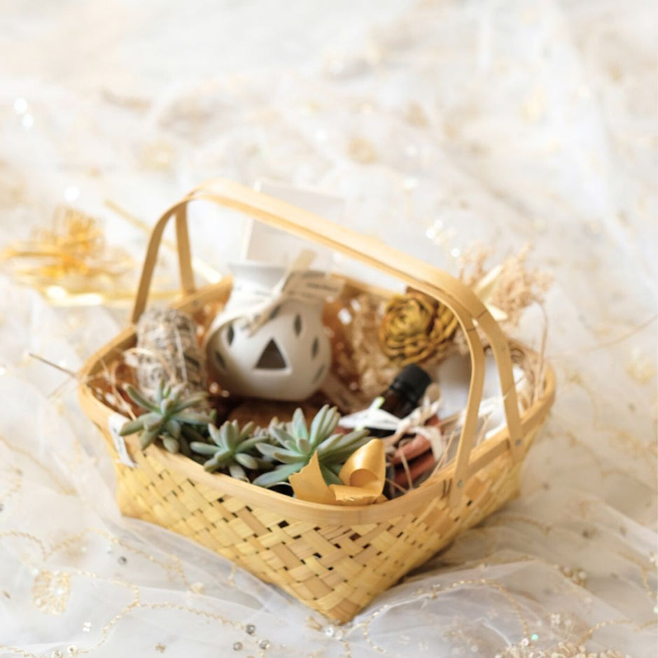 Bamboo square caddy basket – stackable, foldable and perfect for gifting